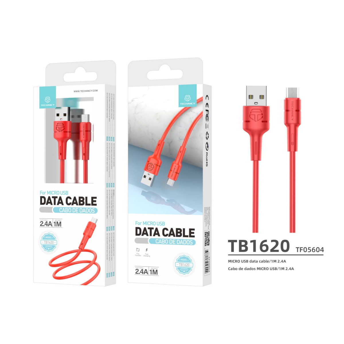 1M Red Micro Usb 2A Cable - TF05604 - Techancy Europe B2B Online