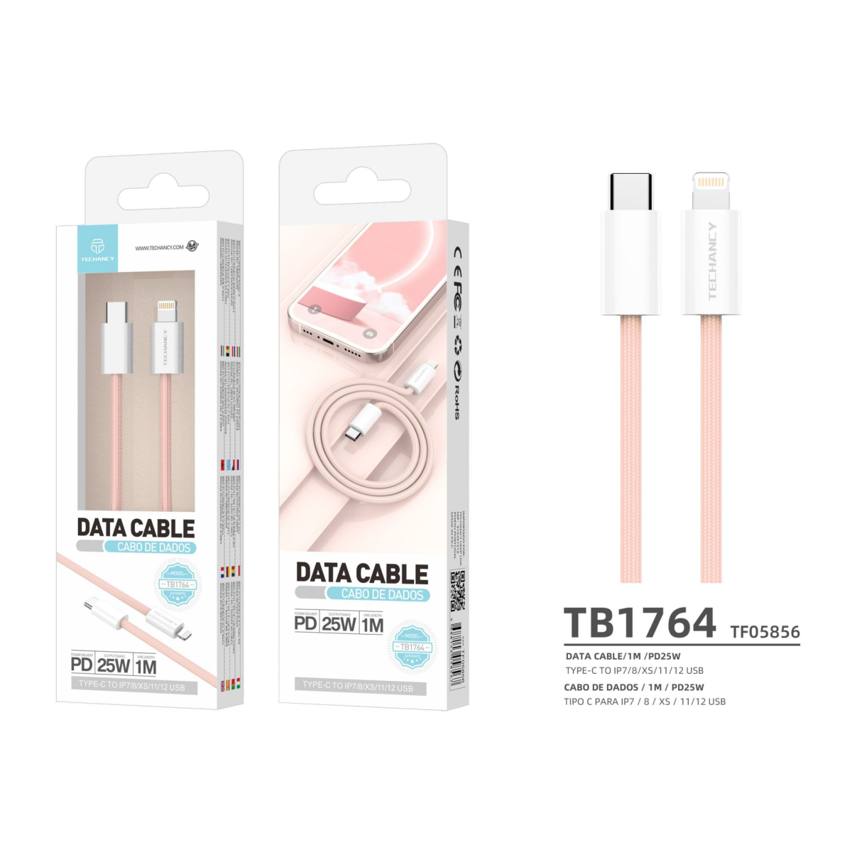 Pd Data Cable Type-C/Lightning 25W Pink - TF05856 | Techancy Europe B2B ...
