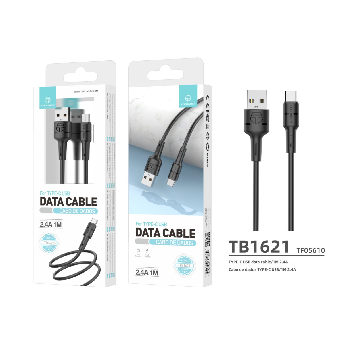 Usb-Type C 2A 1M Black Cable - TF05610 - Techancy Europe B2B Online