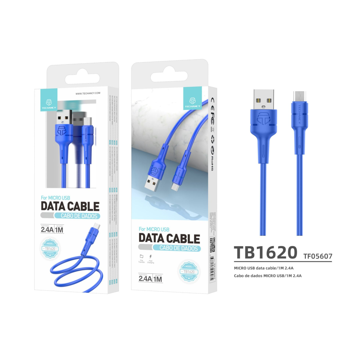 1M Blue Micro Usb 2A Cable - TF05607 | Techancy Europe B2B Online