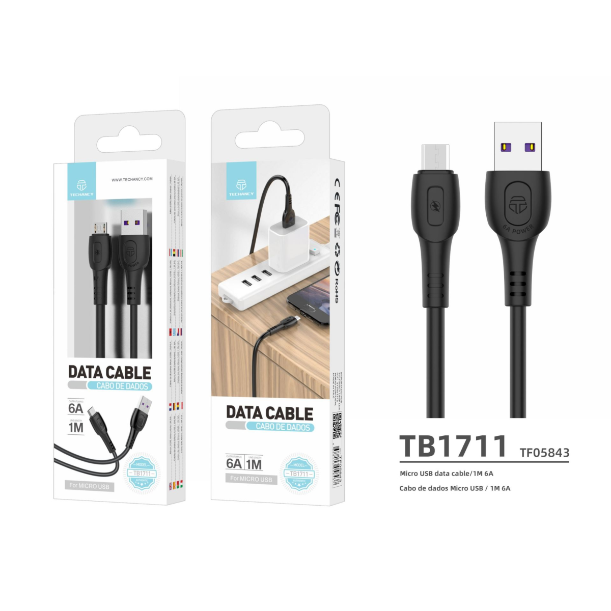 Data Cable Generation 6A Micro-Usb 1M Black - TF05843 - Techancy Europe ...