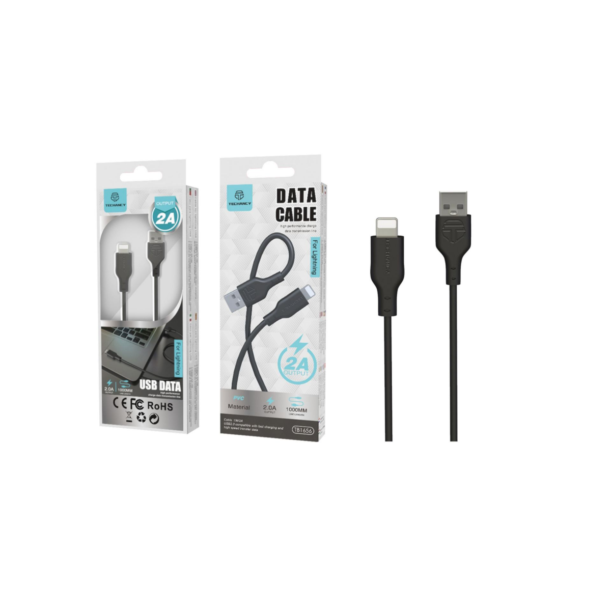 USB Cable For Ip 6/7/8 / X / Xs Pvc 2A 1M Black - TF05699 | Techancy ...